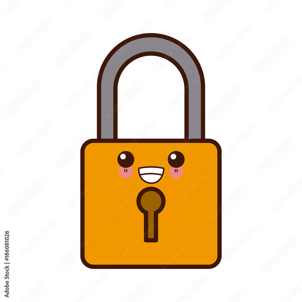 Security padlock symbol cute kawaii cartoon vector illustration Stock ...