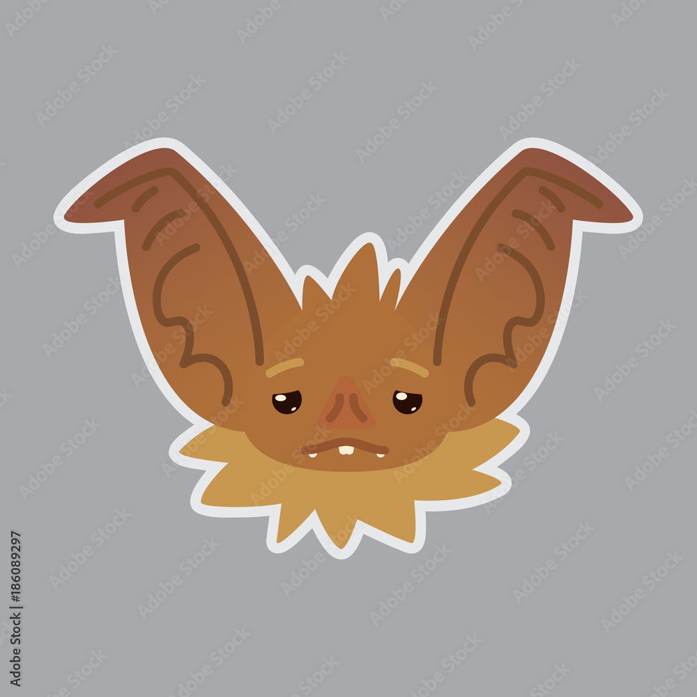 Bat emotional head. Vector illustration of bat-eared brown creature ...