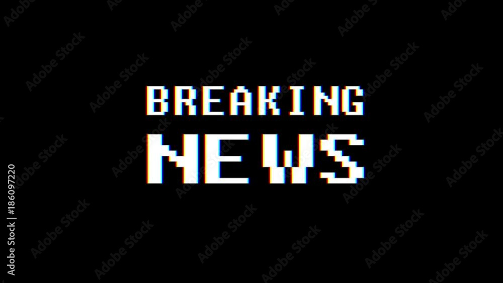 pixel NEWS word on computer old tv effect glitch interference noise ...