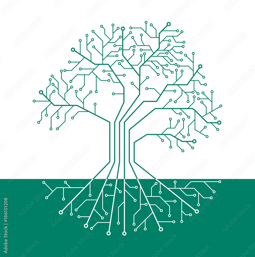 Printed circuit like tree with root Stock Vector | Adobe Stock
