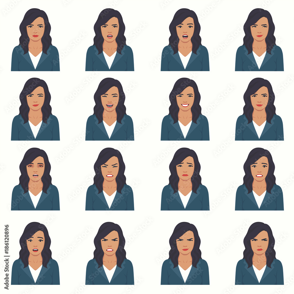 vector illustration of a face expressions, set of a different face ...