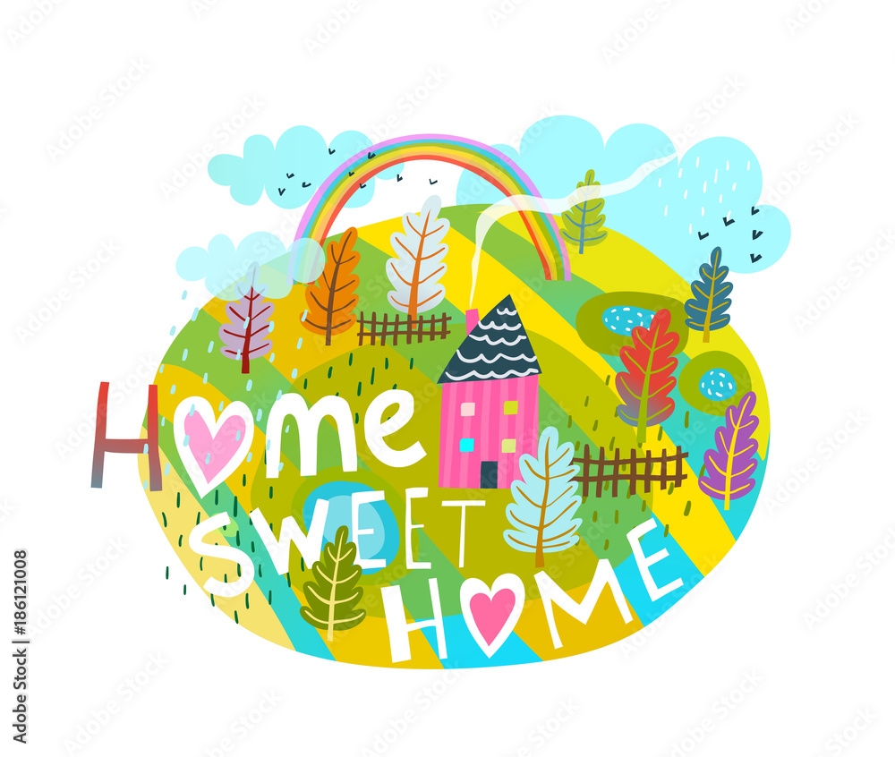 Cartoon quote lettering home sweet, simple style. Vector illustration ...
