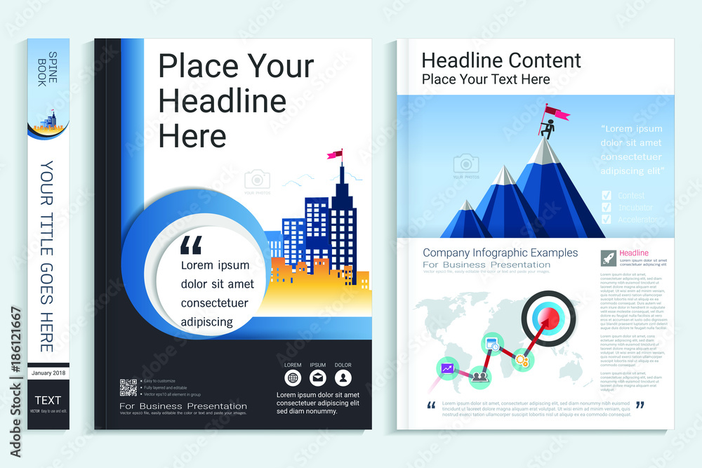 Cover book design template with business infographics data report chart ...