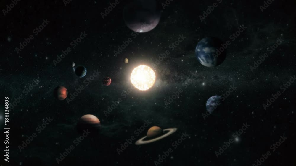 Solar System Planets Orbiting Sun. Computer generated planets orbit the ...