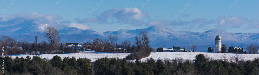 banner panorama view of the Green Mountains of Vermont USA in winter ...