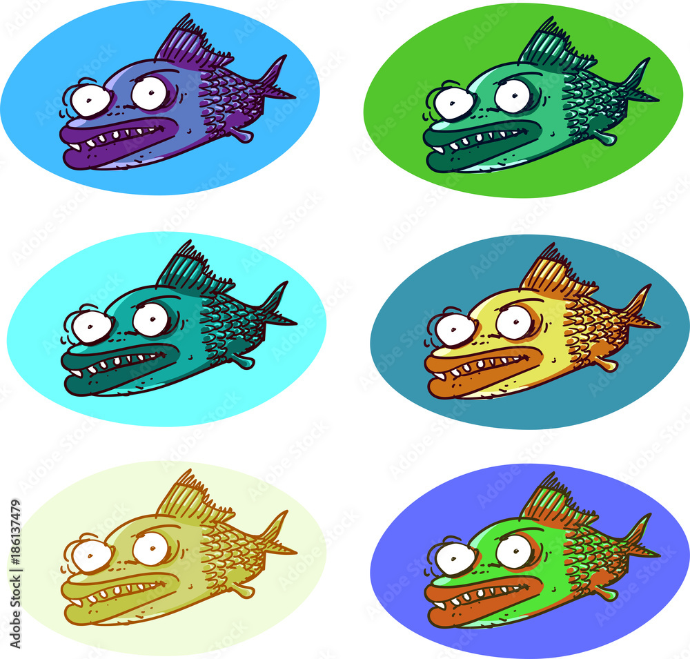 ugly fish various color cartoon style vector illustration Stock Vector ...