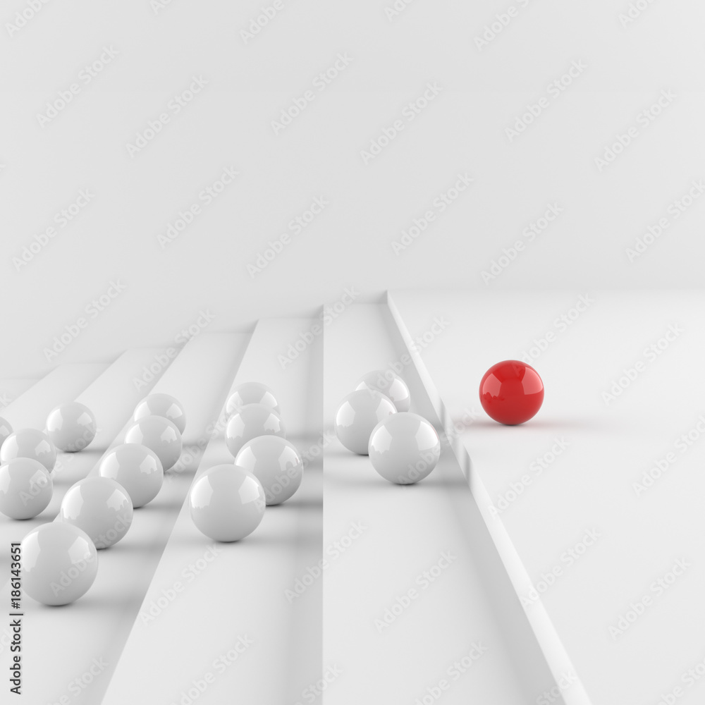 Leadership concept, red leader ball, standing out from the crowd of ...
