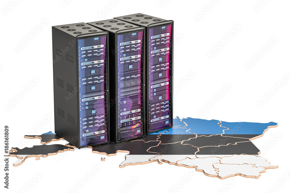 Data Center server racks in Estonia concept, 3D rendering Stock ...