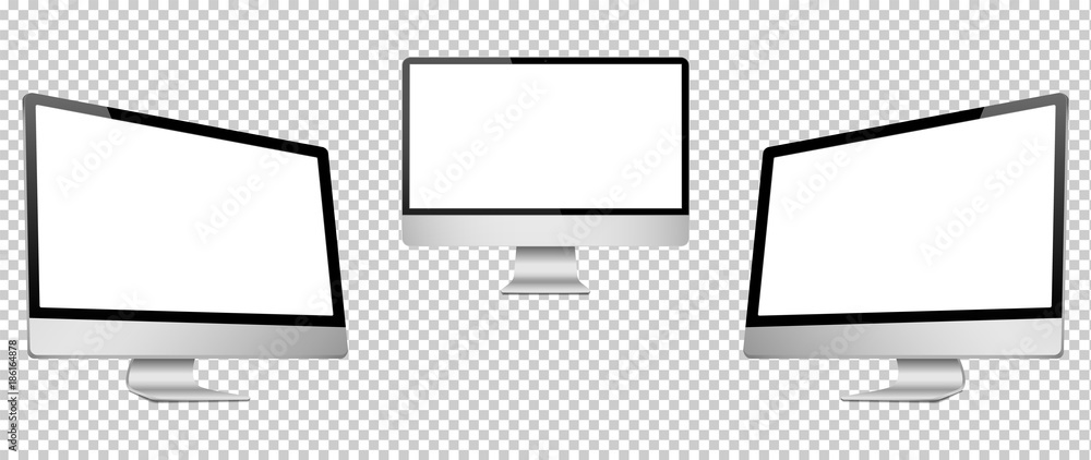 Realistic 3D Computer right, front and left view, isolated on a ...