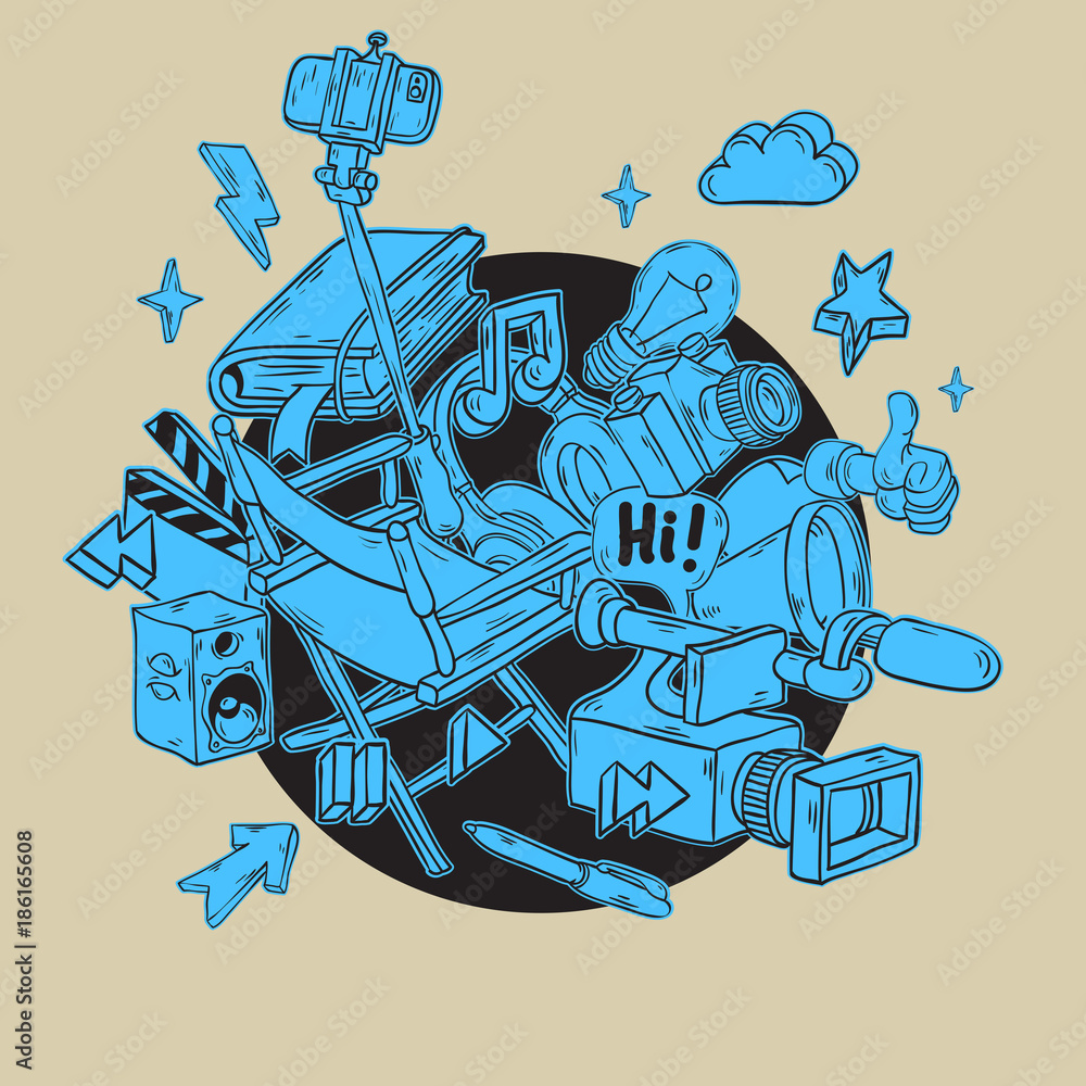 Video Blogging Design With Isolated Essential Related Objects Elements ...