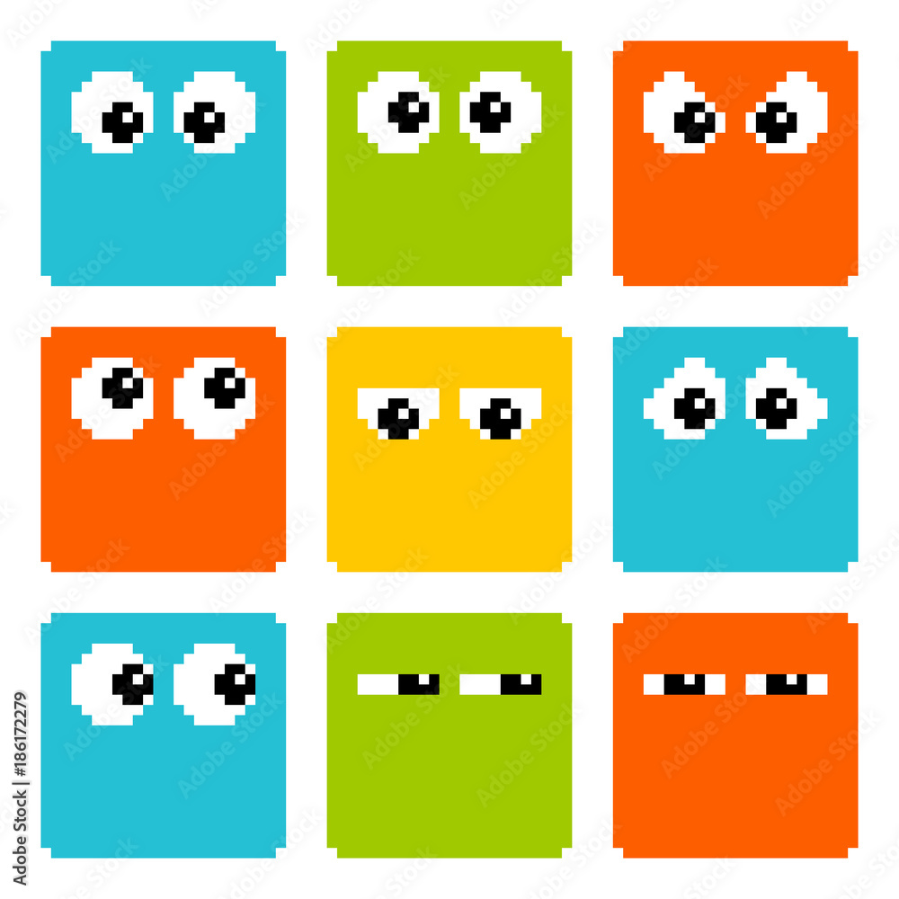 8-bit Pixel Eyes on Square Characters Stock Vector | Adobe Stock