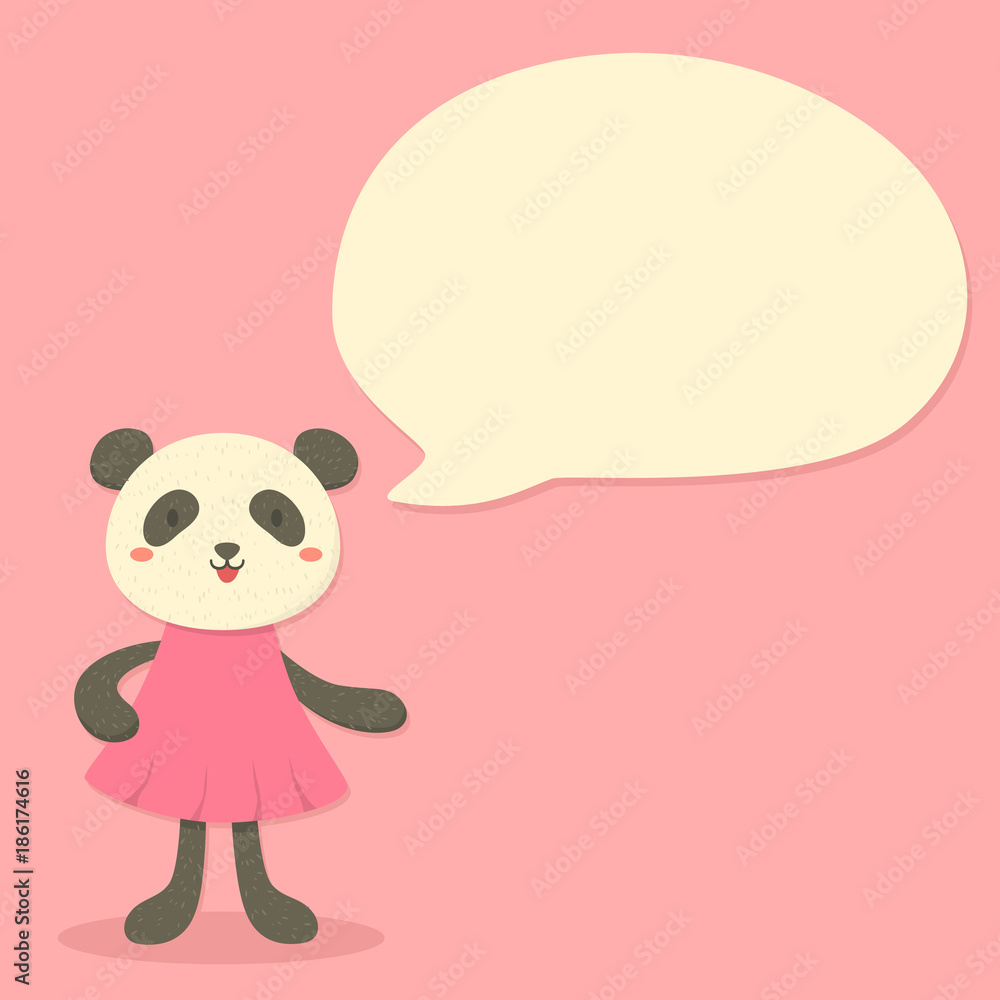 Furry Black White Textured Panda Girl cartoon with pink dress. Bubble ...