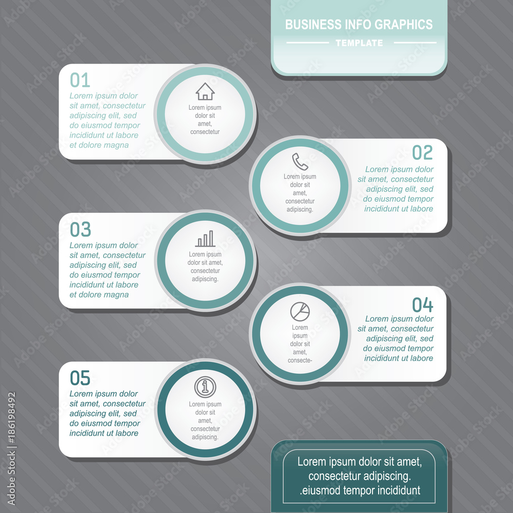 Grey business poster design. Simple template for 5 different options or ...