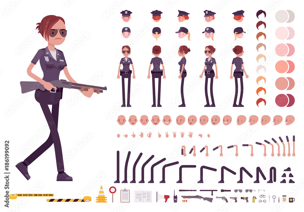 Young policewoman character creation set Stock Vector | Adobe Stock