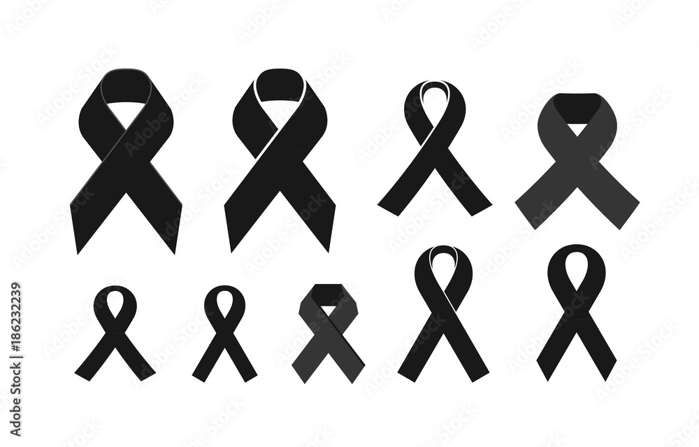 Black mourning ribbon. Death, eternal memory, funeral icon or symbol ...