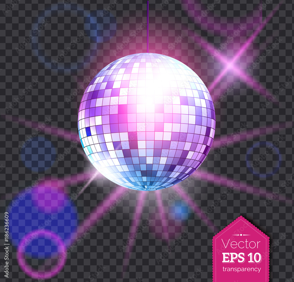 Violet disco ball with light rays Stock Vector | Adobe Stock