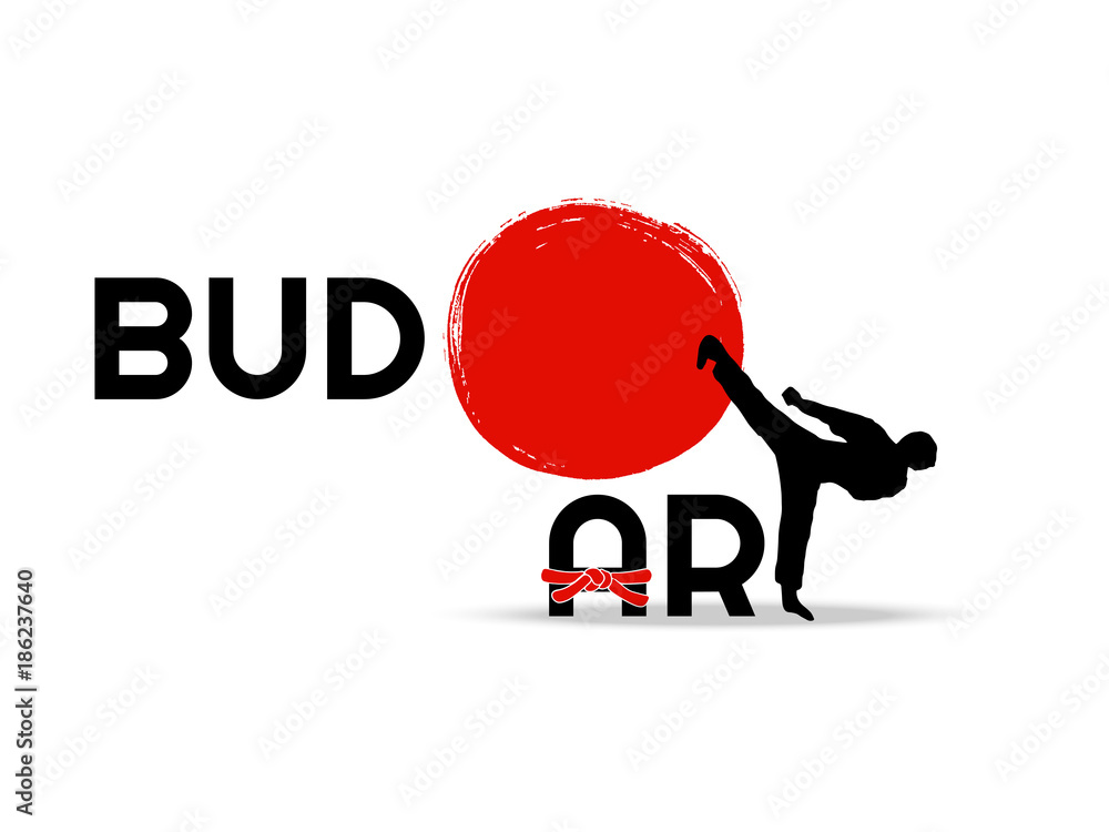 Budo art - vector stylized font with red belt and japanese symbols sun ...