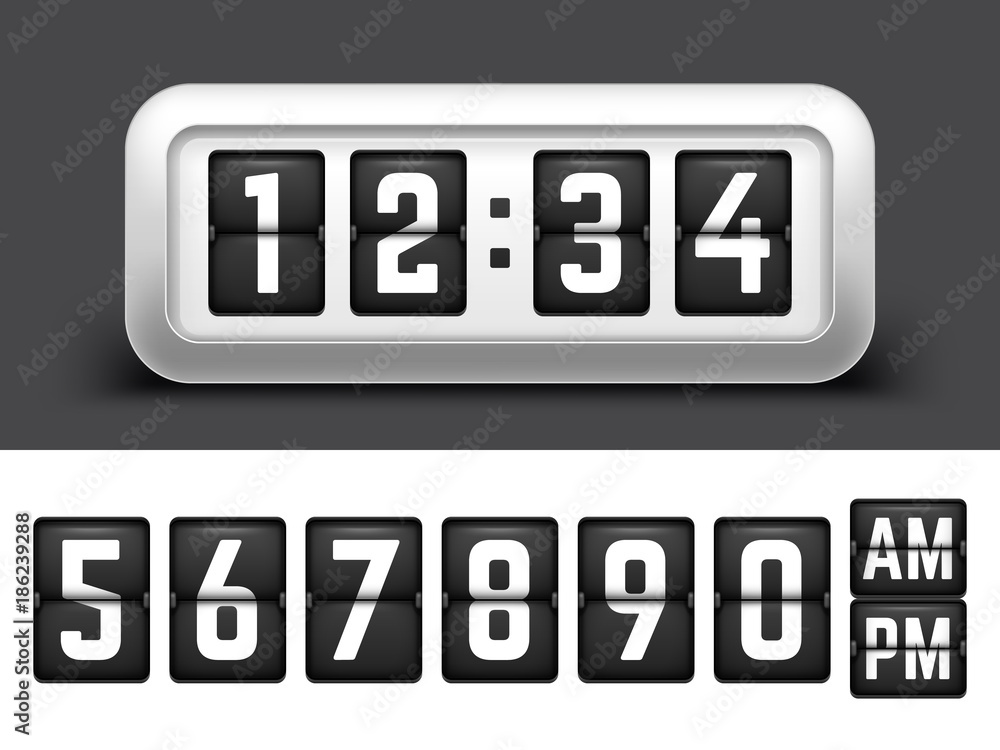 Realistic Flip clock with Flipping Numbers set. Vector Illustration of ...