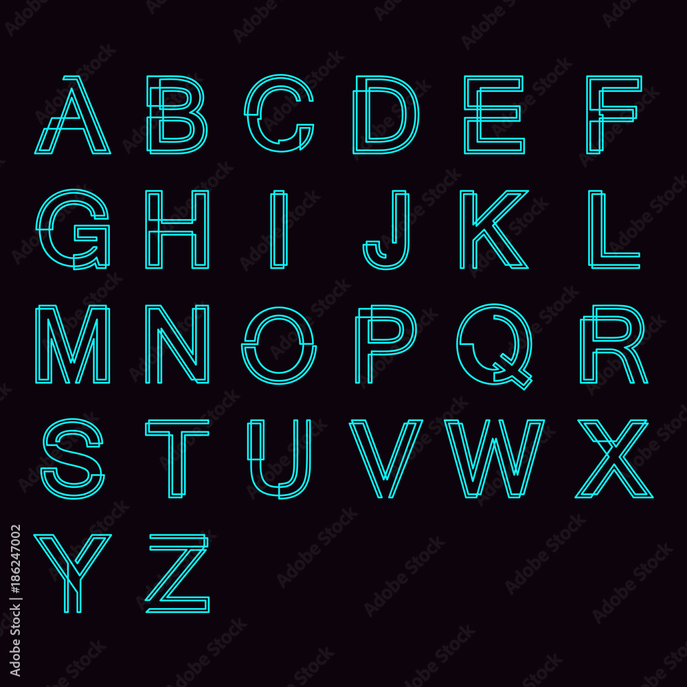 Modern linear typographic alphabet in a set. Contains vibrant colors ...