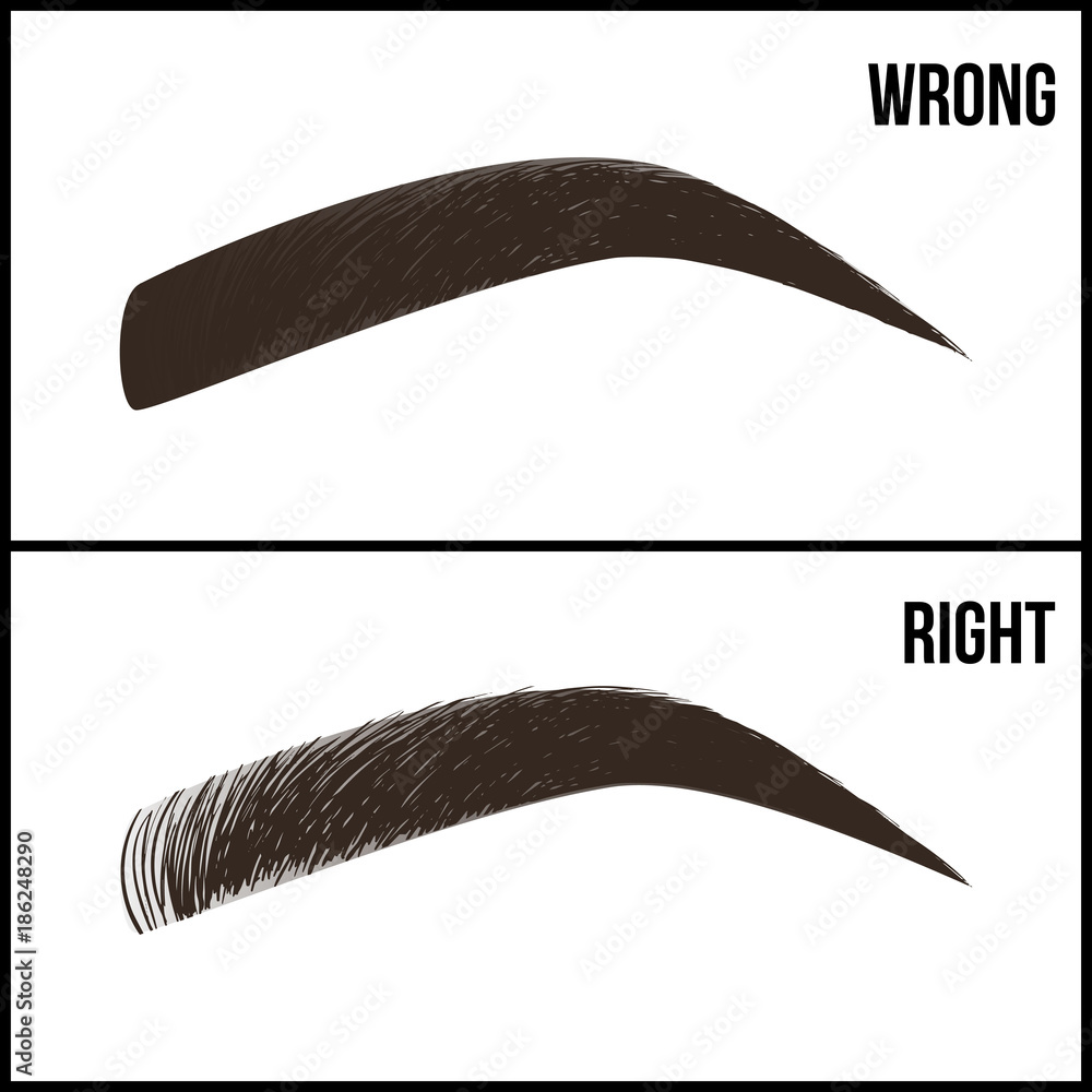 Eyebrows design and eyelashes extension. Set of clear form and shaded ...