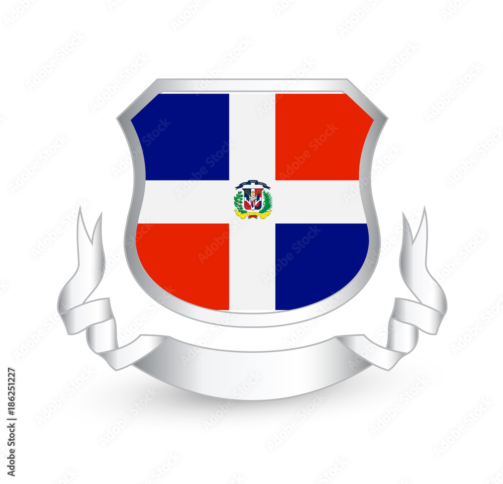 Dominican Republic flag in shield and ribbon Stock Vector | Adobe Stock
