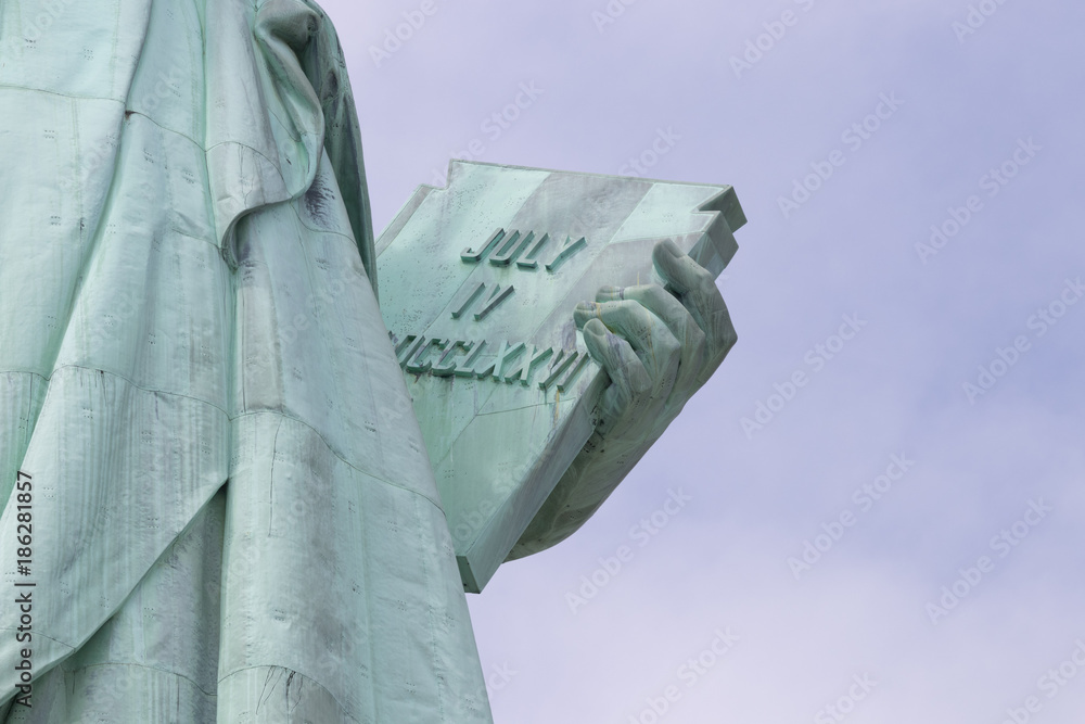 Close up of The Statue of Liberty hand's on Liberty Island in New York ...