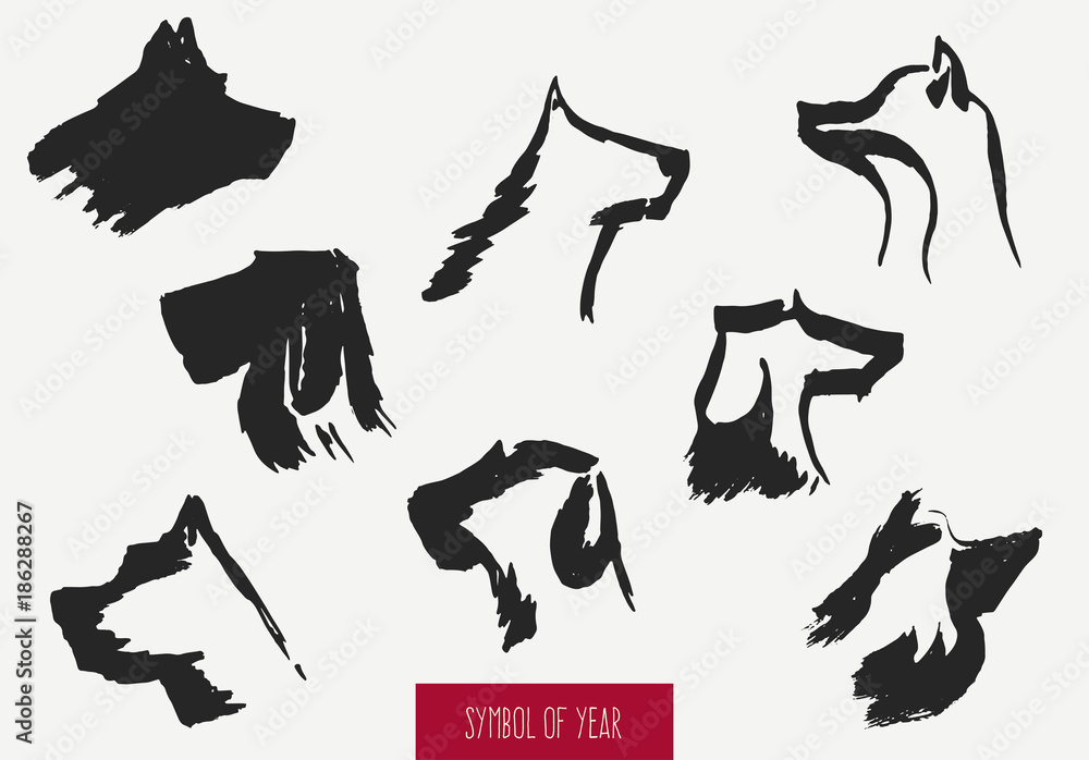 Set of dog element silhouettes isolated on white background. Concept ...