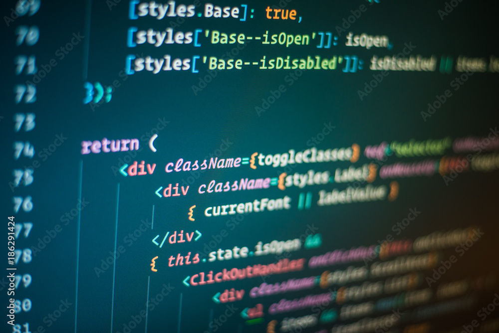 Software code shown on a black screen of a computer Stock Photo | Adobe ...