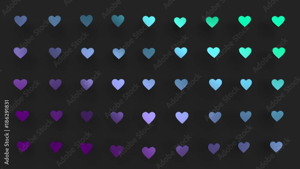 Abstract 3d rendering of seamless loop heart shapes animation with ...