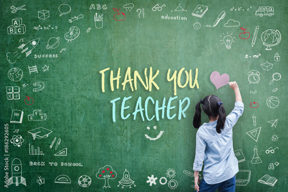Thank You Teacher greeting for World teacher's day concept with school ...