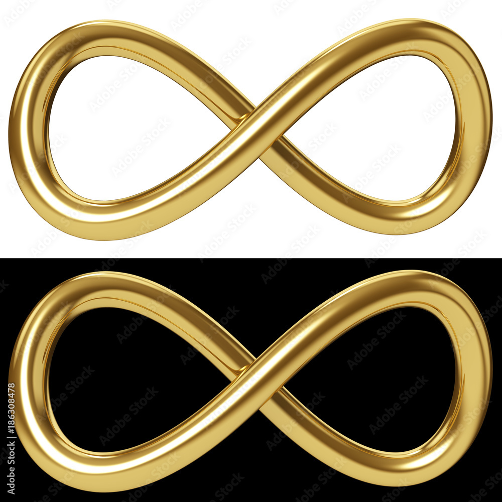 Gold infinity loop on white and black background Stock Illustration ...