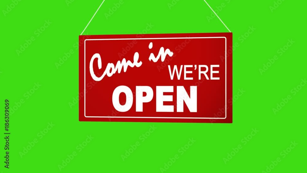 Sign board drop from top: come in we are open. Retail shop sign ...