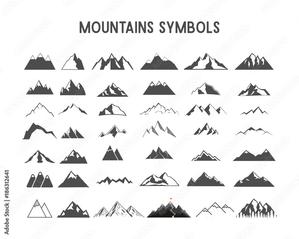 Mountain shapes and elements for creation your own outdoor labels ...