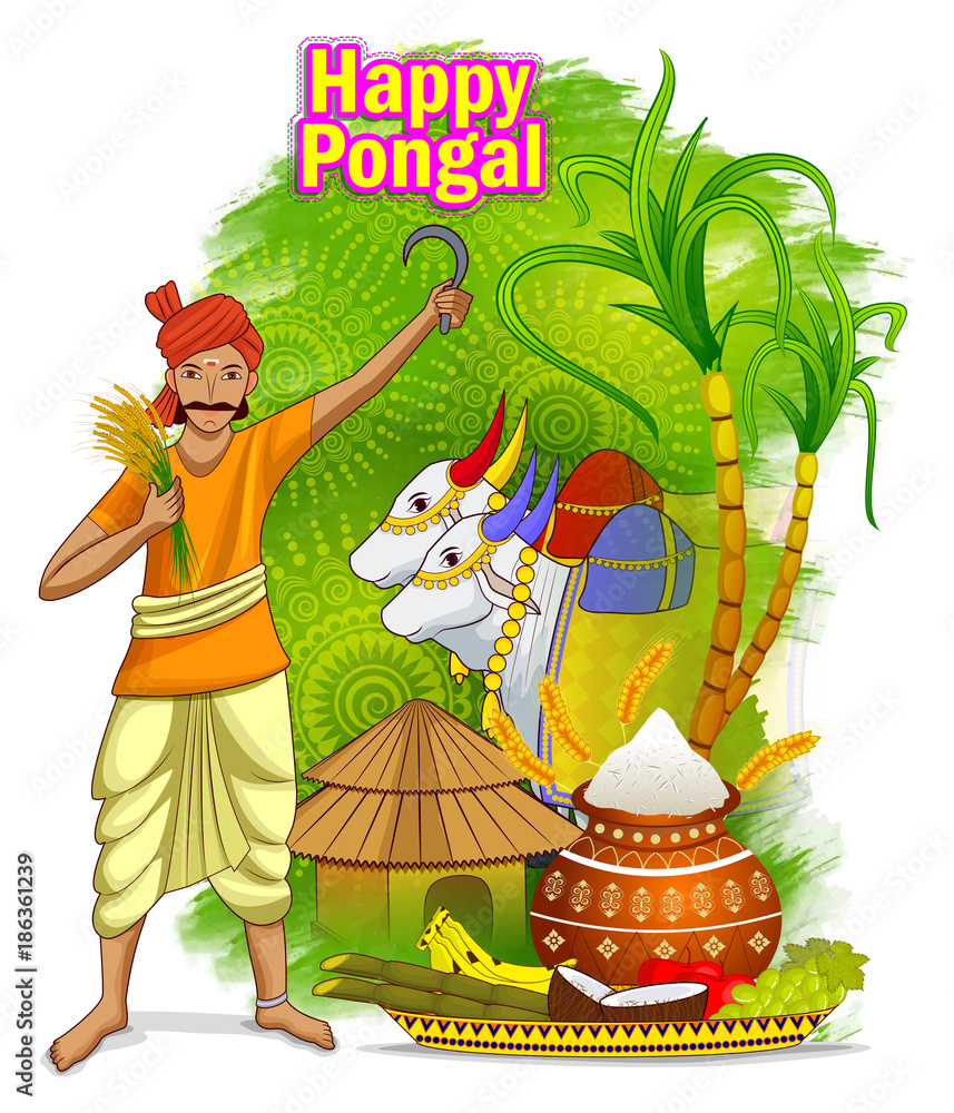 illustration of happy pongal festival Stock Vector | Adobe Stock