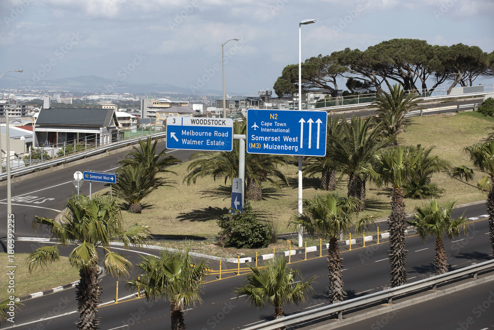 Blue road signs on Nelson Mandela Blvd Cape Town South Africa. December ...