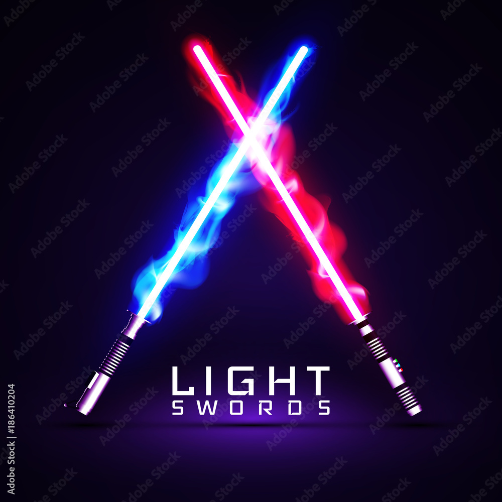 neon light swords. crossed light, fire, flash and sparkles Stock Vector ...