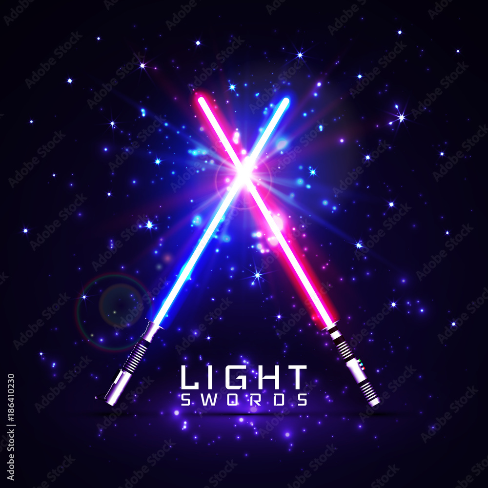 neon light swords. crossed light, flash and sparkles. Vector ...