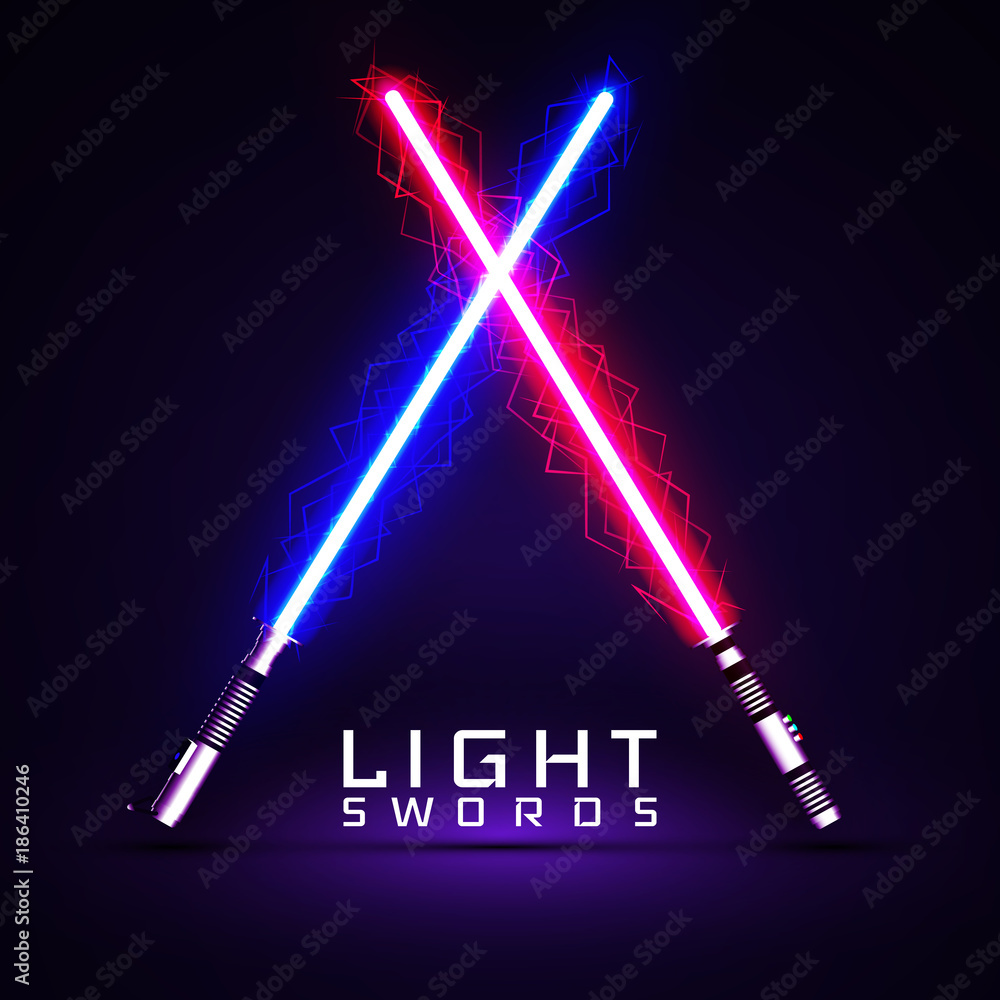 neon light swords. crossed light, flash and sparkles. Vector ...