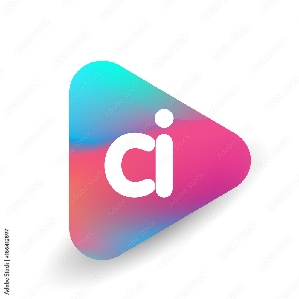 Letter CI logo in triangle shape and colorful background, letter ...