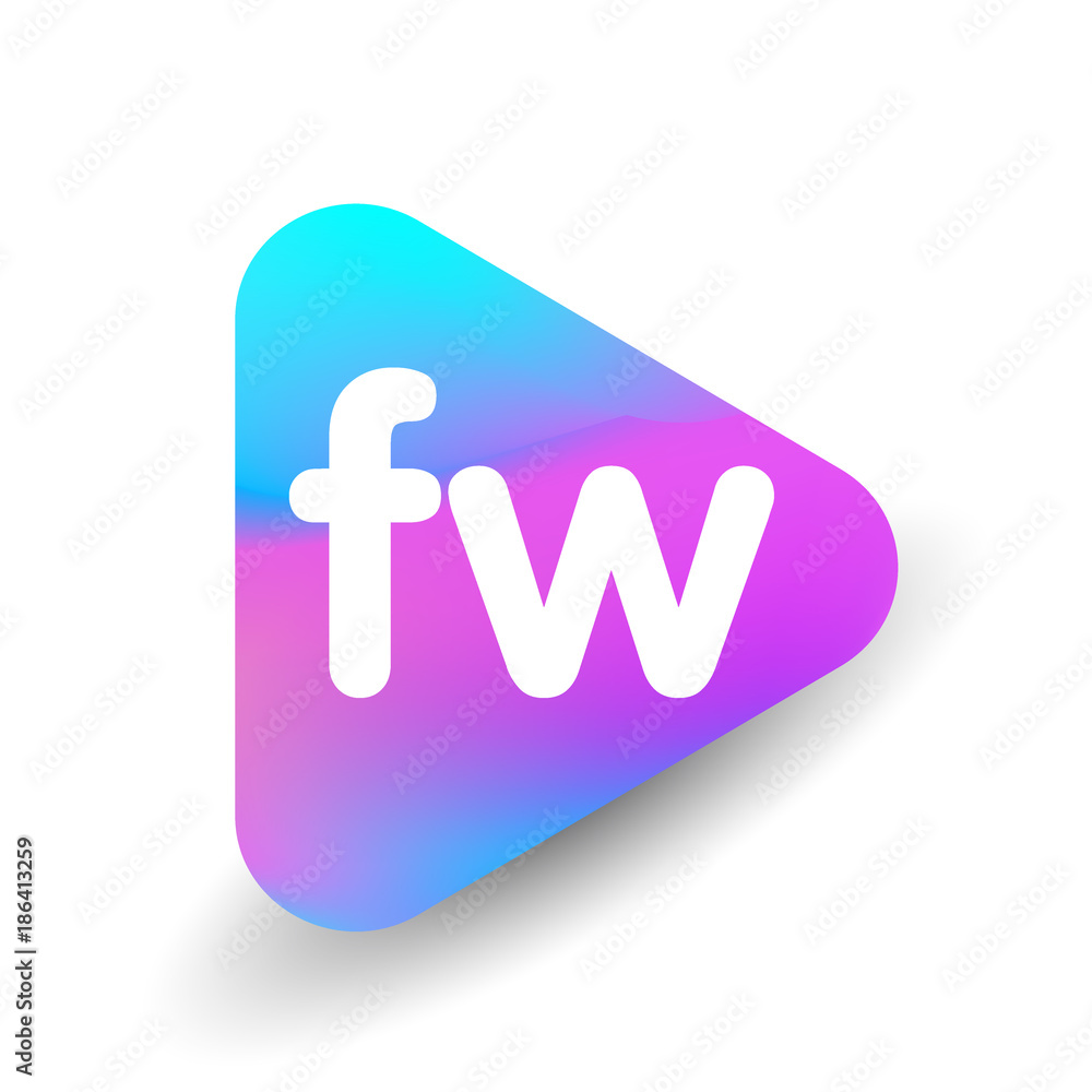 Letter FW logo in triangle shape and colorful background, letter ...