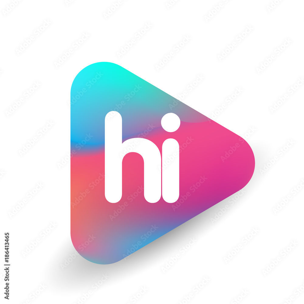 Letter HI logo in triangle shape and colorful background, letter ...