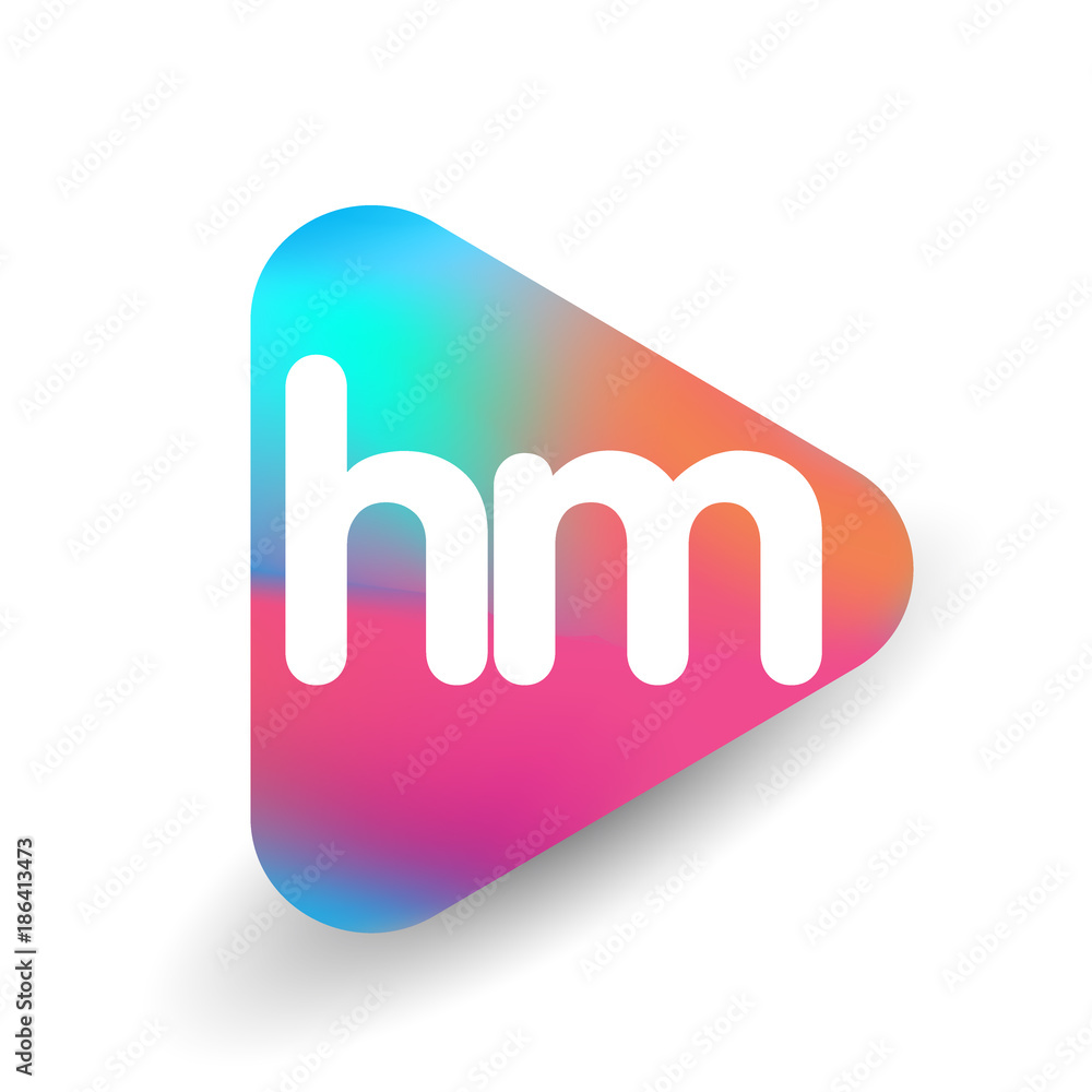 Letter HM logo in triangle shape and colorful background, letter ...