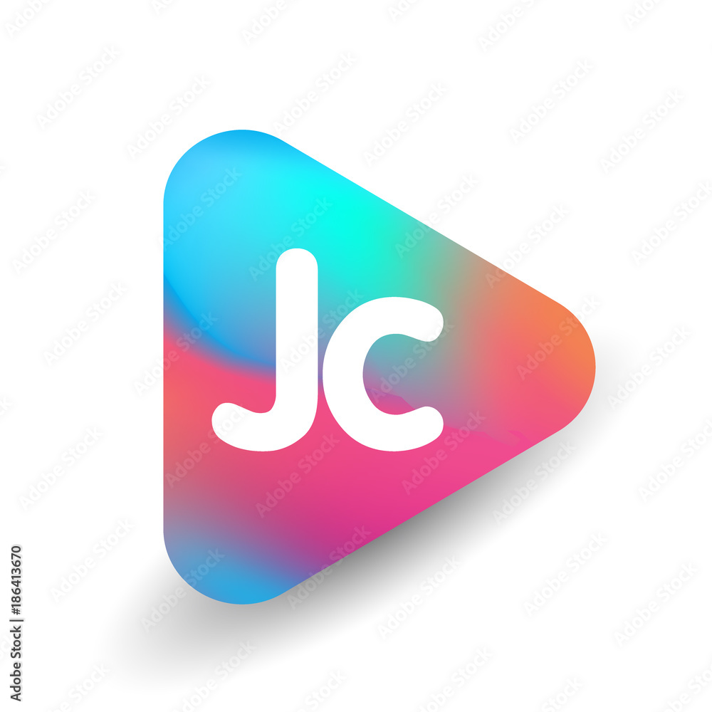 Letter JC logo in triangle shape and colorful background, letter ...