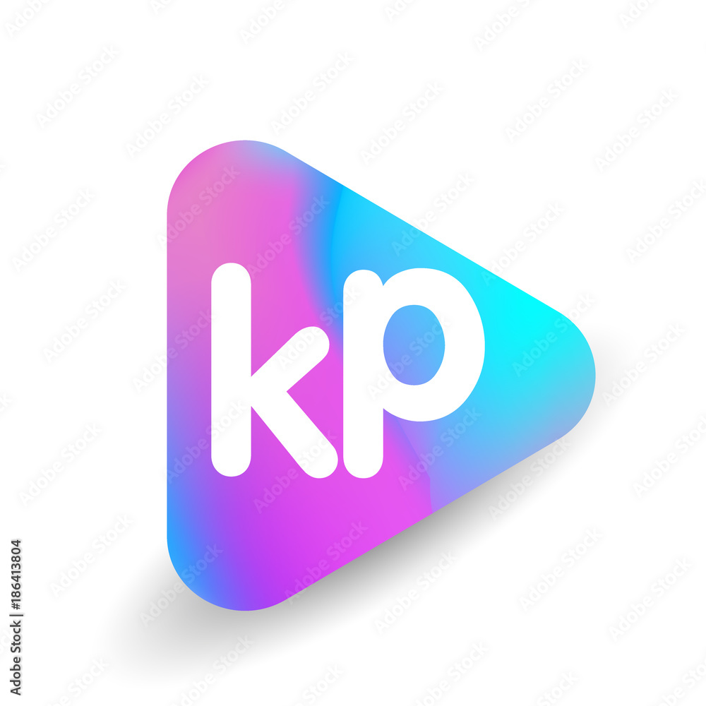 Letter KP logo in triangle shape and colorful background, letter ...