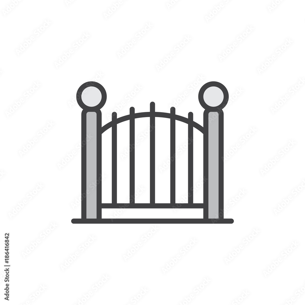 Decorative gate filled outline icon, line vector sign, linear colorful ...