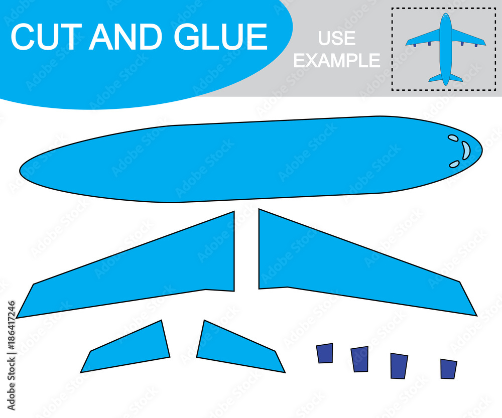 Cut and glue to create image of airplane (air transport). Educational ...