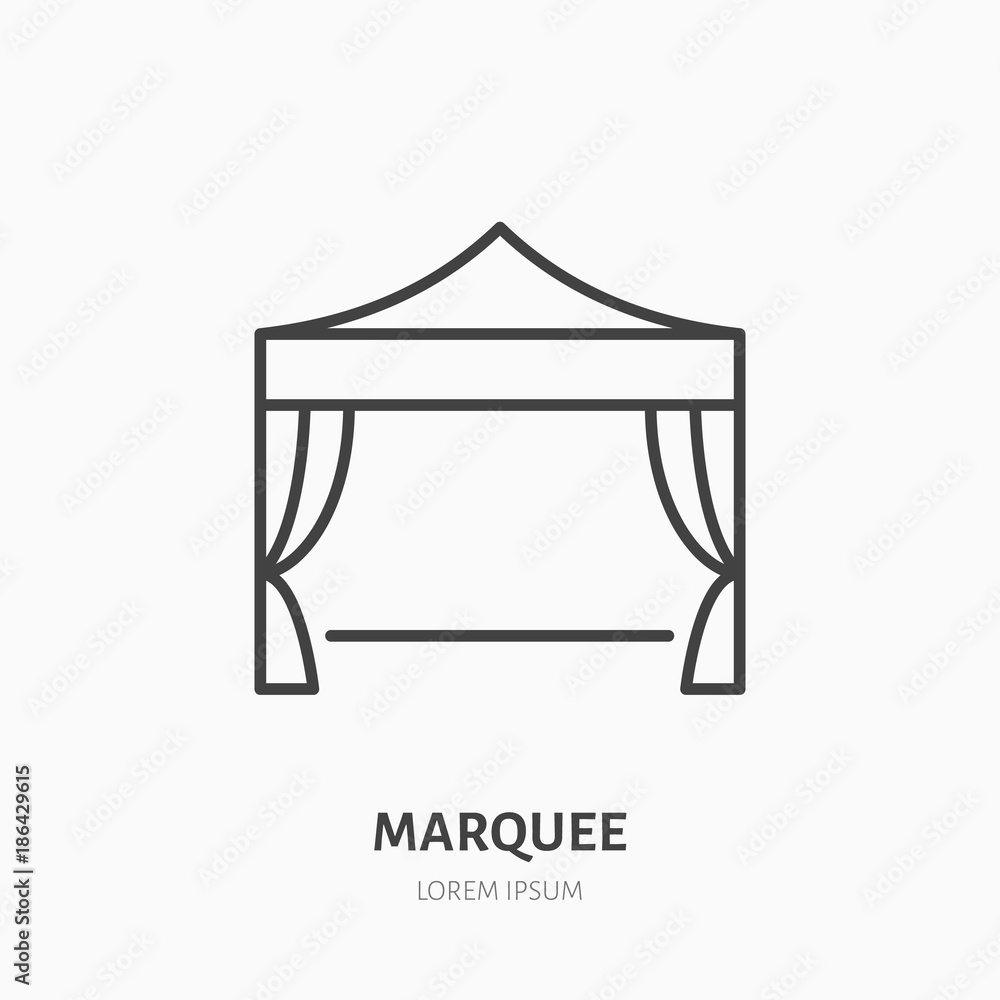 Marquee flat line icon. Folding tent, party equipment sign. Thin linear ...