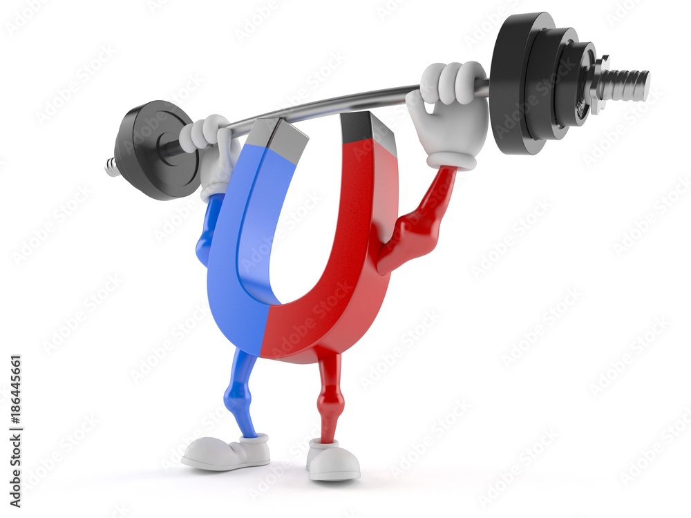 Magnet character lifting heavy barbell Stock Illustration | Adobe Stock