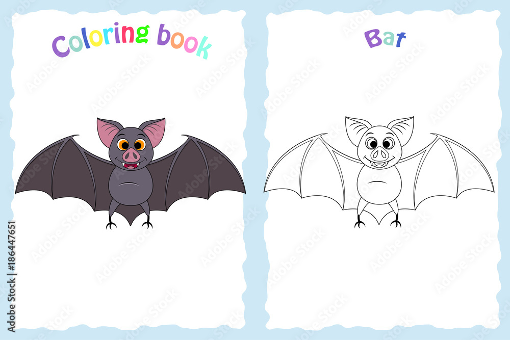 Coloring book page for preschool children with colorful bat Stock ...