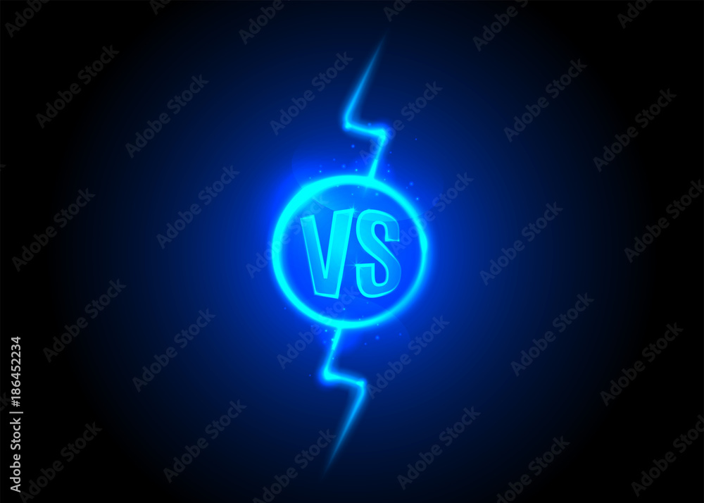 Versus icon. VS letters is into round circle. Lightning bolt on dark ...